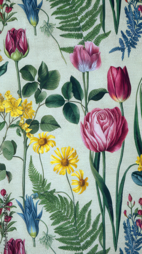 vintage botanical illustration, antique floral wallpaper, retro nature ...