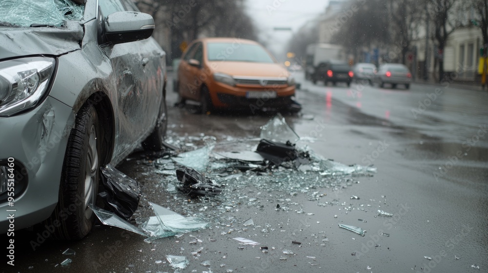 Damaged car: the aftermath of collisions and mishaps, crumpled metal ...