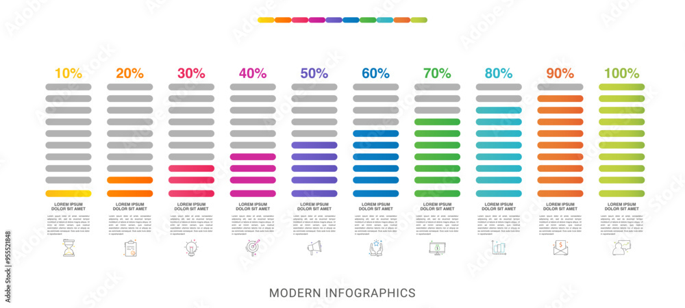 Colorful gradient bars template list. Vector modern infographic ...