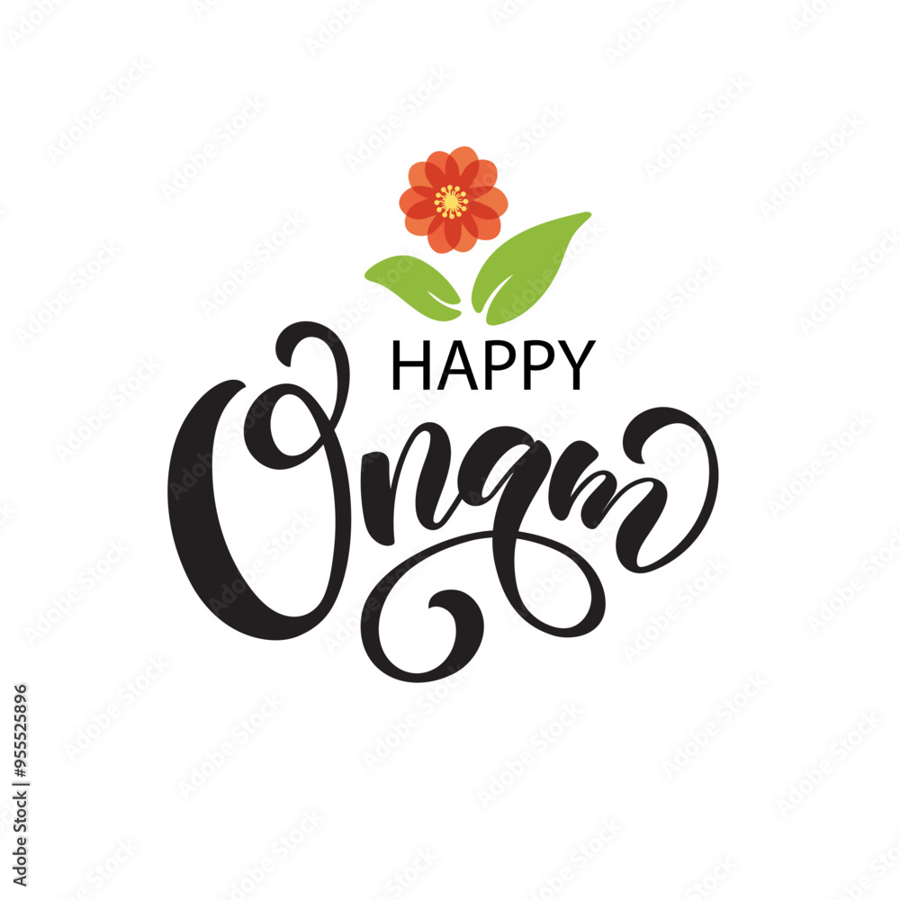 Happy Onam handwritten text. Hand lettering, modern brush ink ...