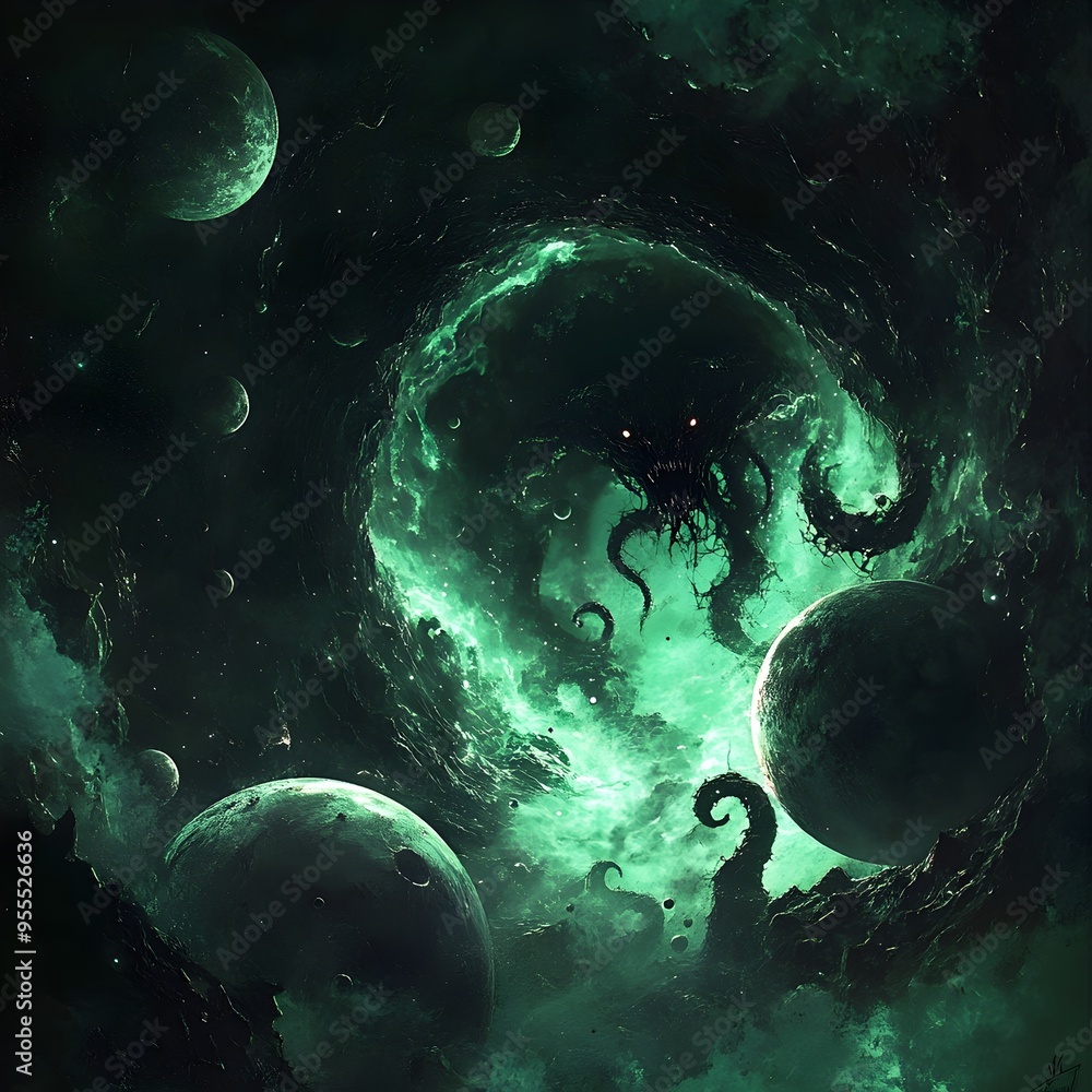 Demonic Alien Entity Emerging from Cosmic Wormhole with Lashing ...