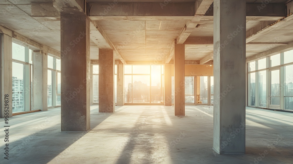 Interior View of a Building Under Construction: Exposed Framework and ...