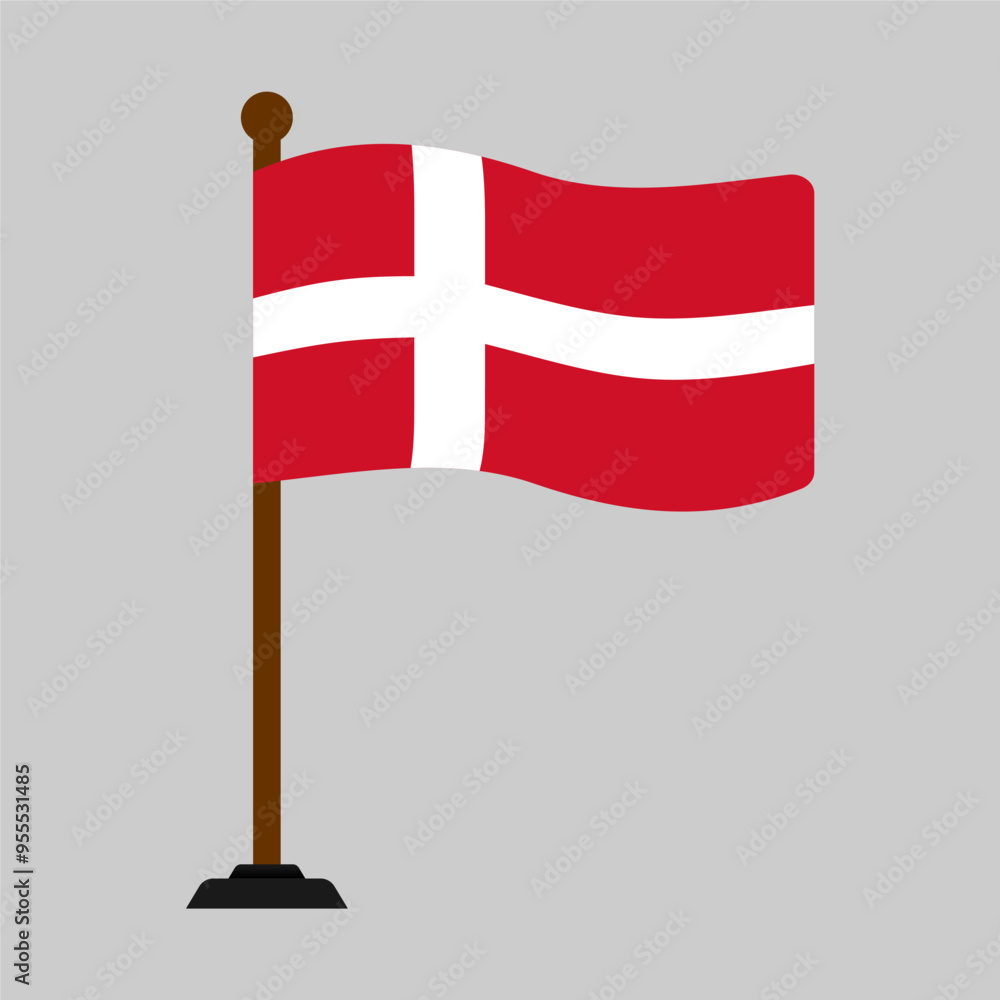 Official Denmark Flag Waving on a Flagpole Icon - Isolated on Gray ...