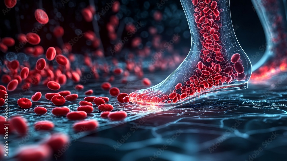 Blood Flow Through Veins - 3D Rendered Human Foot with Red Blood Cells ...
