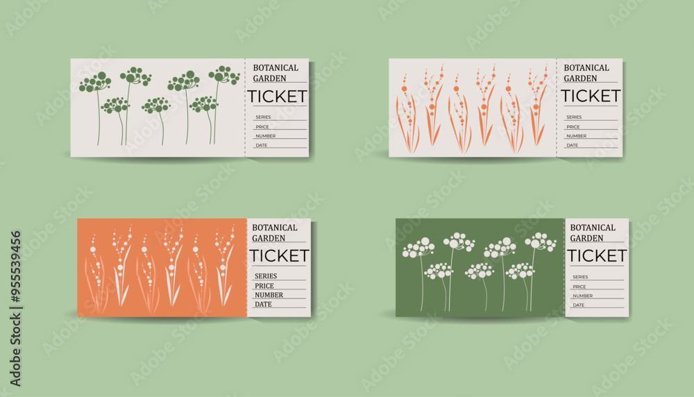 Poster Set of Vintage botanical garden tickets with flowers vector ...