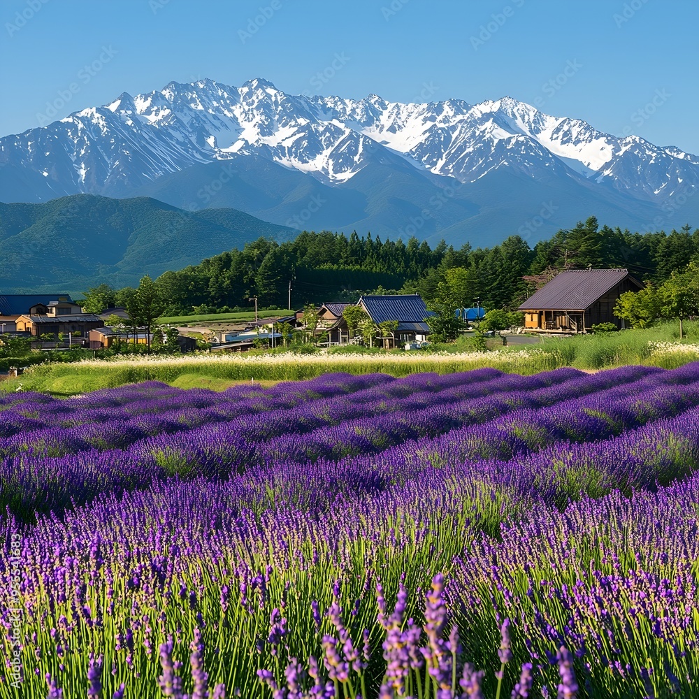Captivating Hokkaido Landscape Featuring Lavender Fields and Snowy ...
