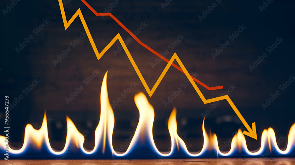 Financial Crisis Concept Stock Market Downward Trend with Flames ...
