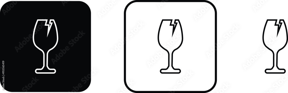 Packaging Sticker fragile handle with care icons set. warning label, fragile label with broken ...