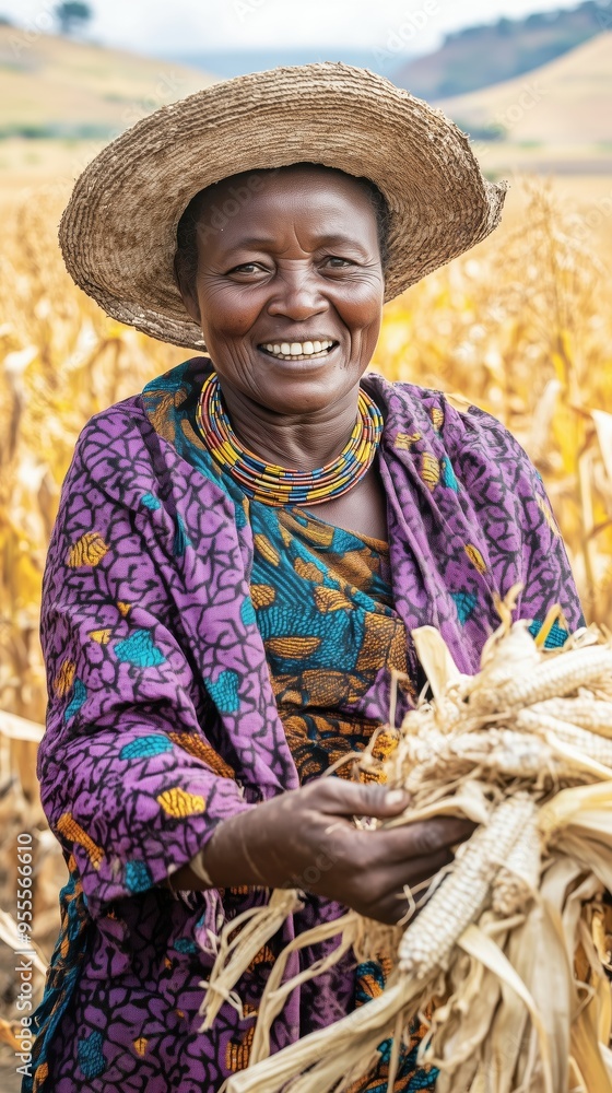 African farmer smiling corn harvest rural field agriculture tradition ...