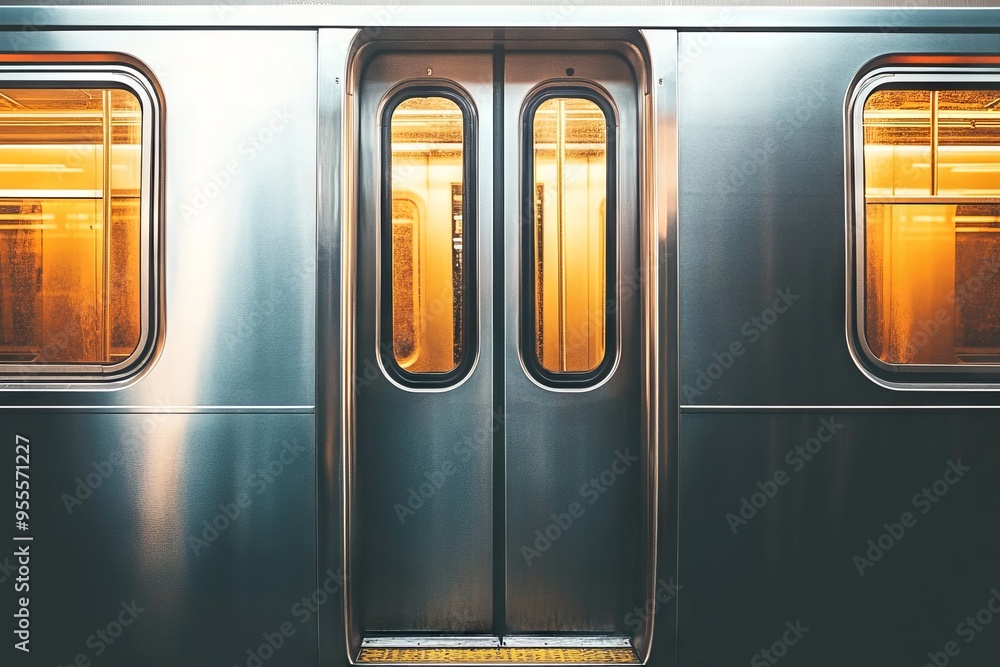 Urban Subway Train Door with Windows Visible. AI generated illustration ...