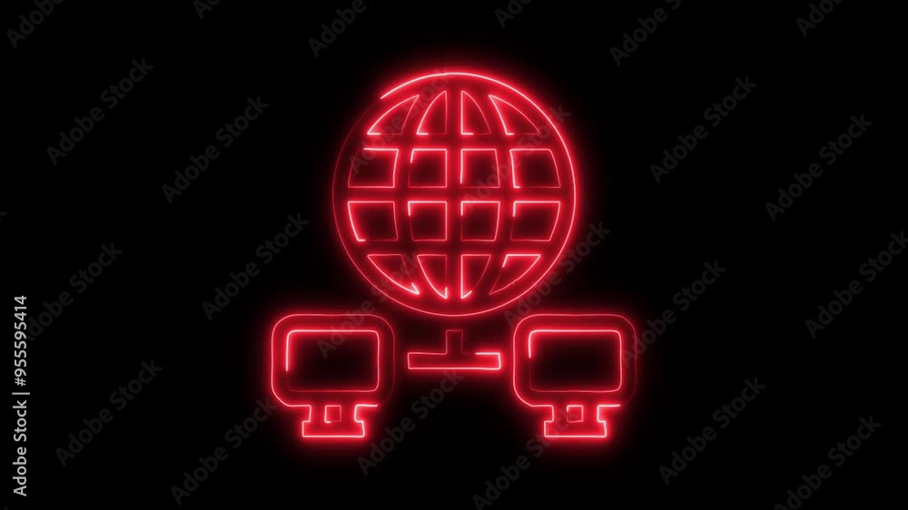 Neon Global Network Icon - Glowing Globe and Computer Connection on ...