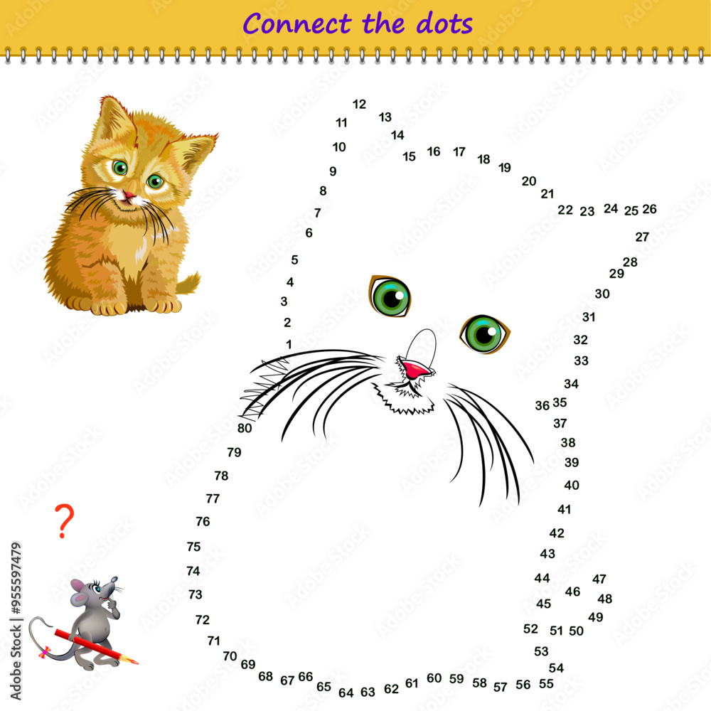 Connect the dots from 1 to 80 and draw the kitten. Trace the line ...