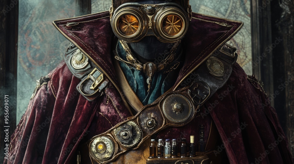 Regal Steampunk Alchemist: Sporting a velvet robe with metallic ...