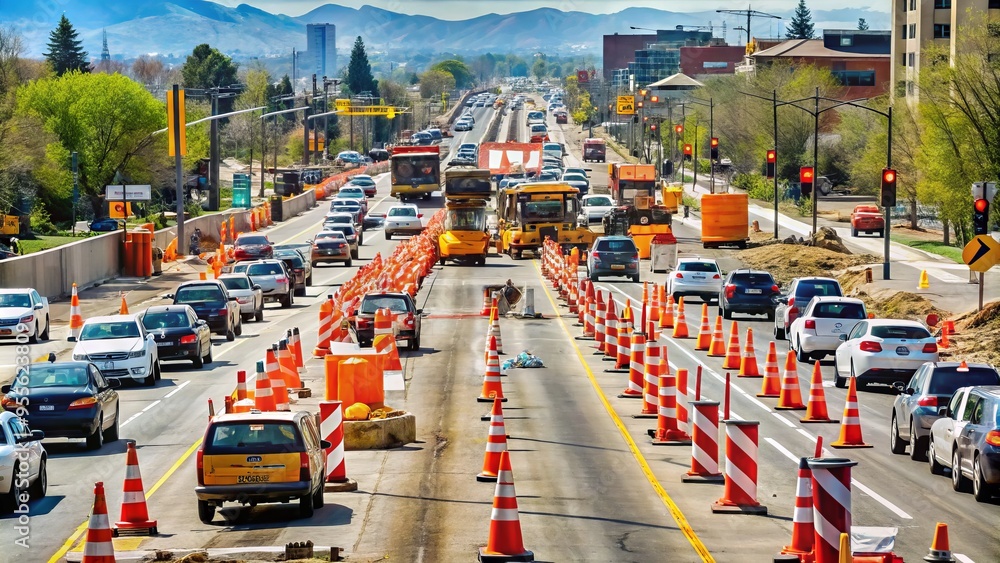 Denver Road Construction Project With Road Signs And Detours Disrupting ...