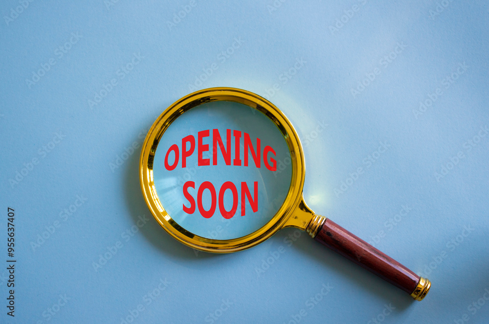 Opening soon symbol. Magnifying Glass with Concept word Opening soon ...