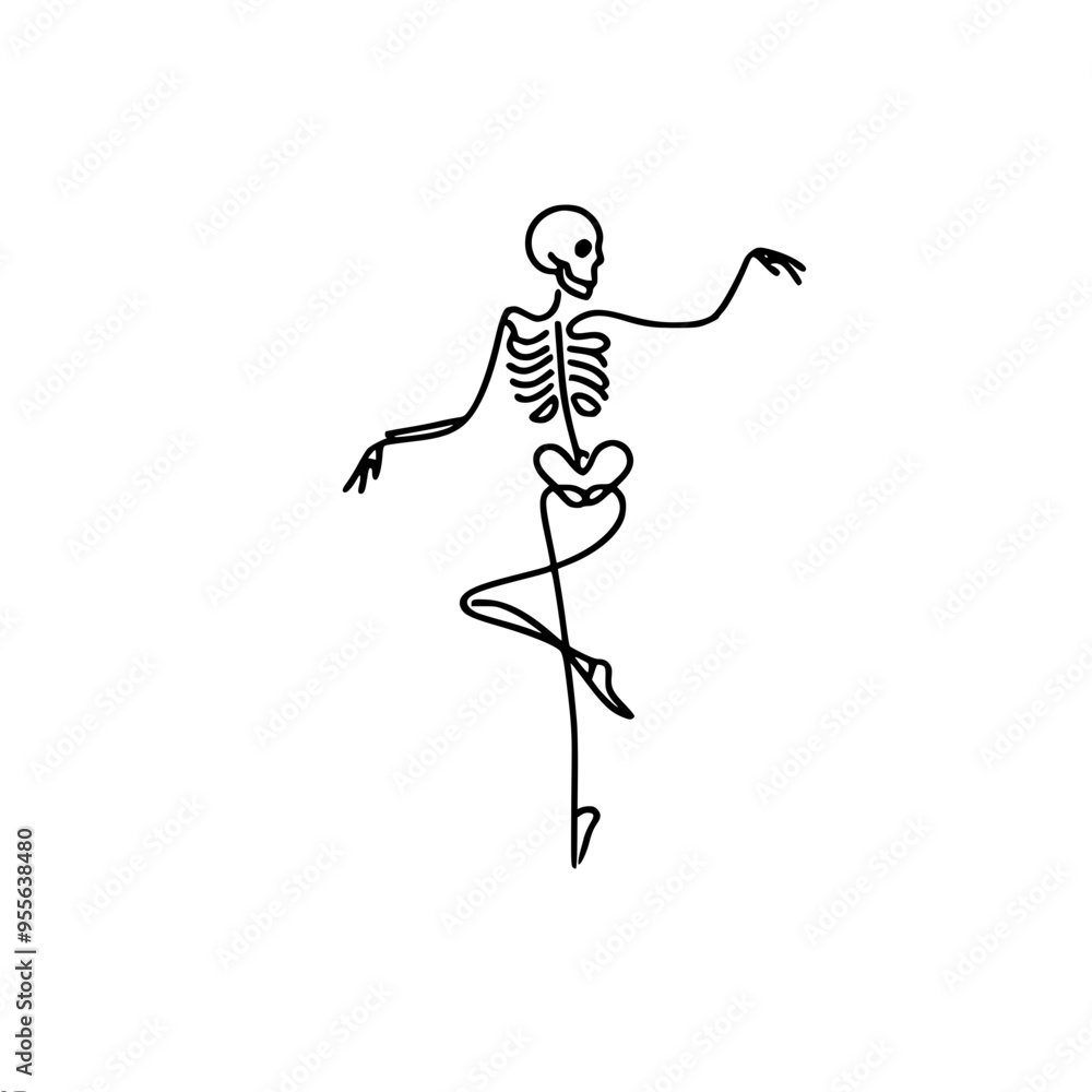 Linear vector drawing of a skeleton in a dynamic pose, with an ...