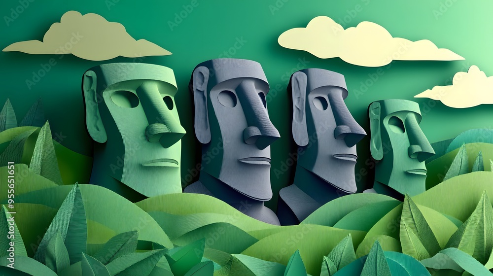 40. **Create a 3D paper cut concept of the Moai Statues on Easter ...