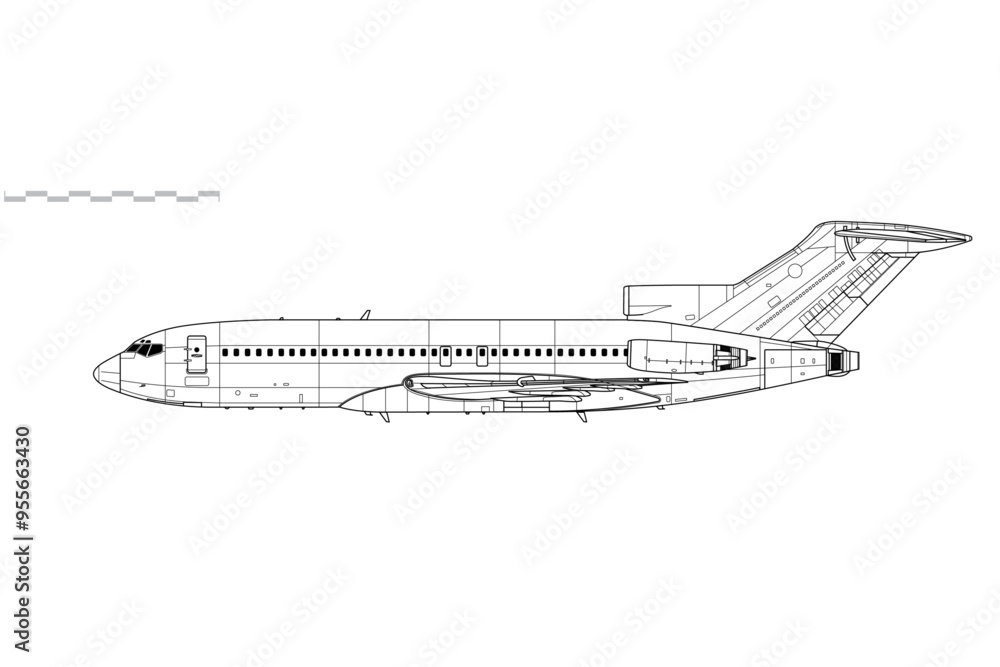 Boeing 727-100. Vector drawing of narrow-body mid-range passenger jet ...