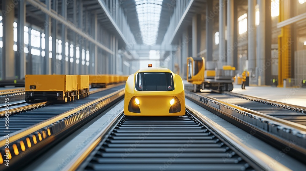 Modern factory using agv and automatic train for transporting goods ...