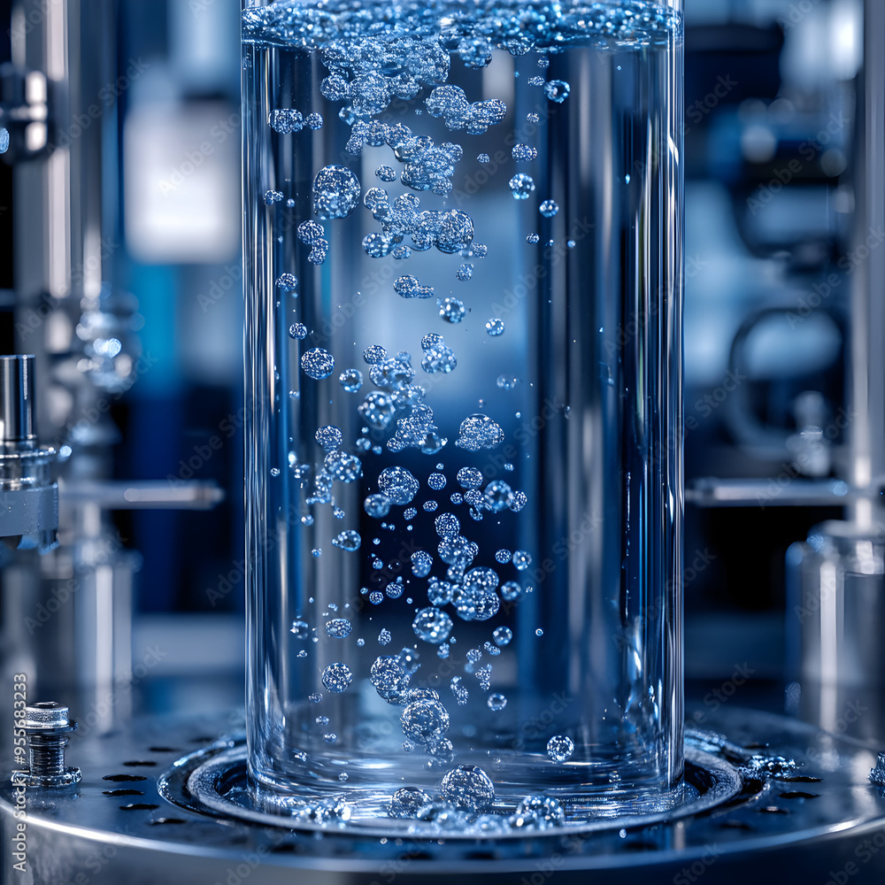 super realistic picture showing the ozonation of clean water with lots ...