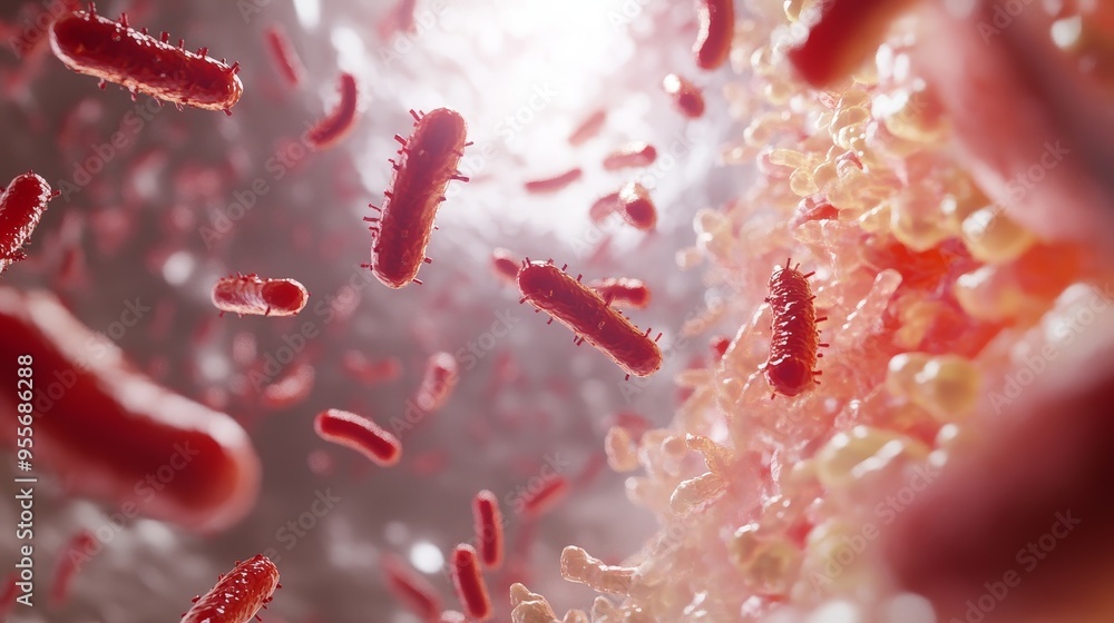 3D rendering of Clostridium difficile bacteria causing infection in the ...