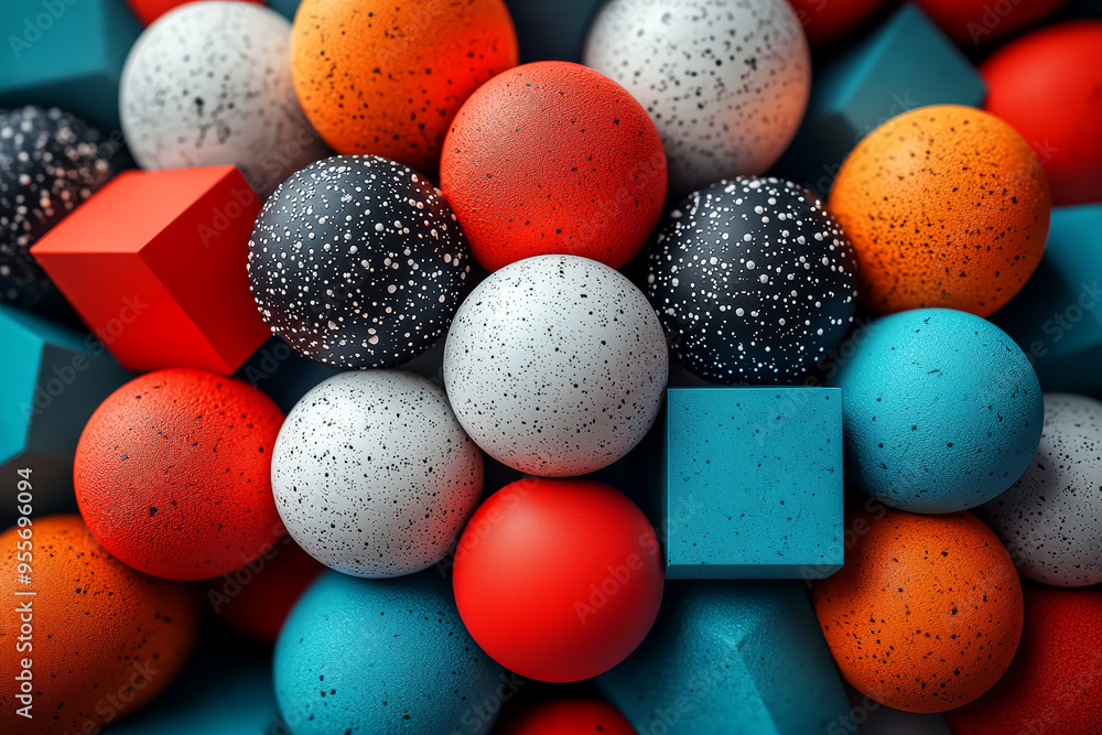 An arrangement of cubes and spheres stacked together, depicting how ...