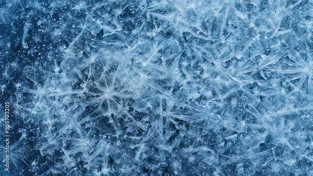 Frozen ice crystals on a dark blue background. Winter ice pattern ...