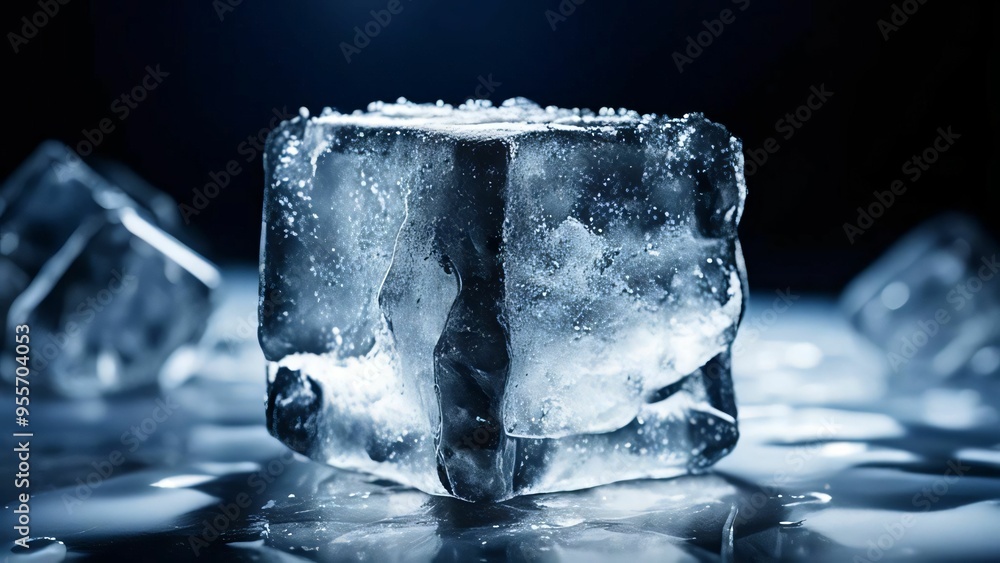 Ice cubes on black background. Textured cold frosty surface of ice ...
