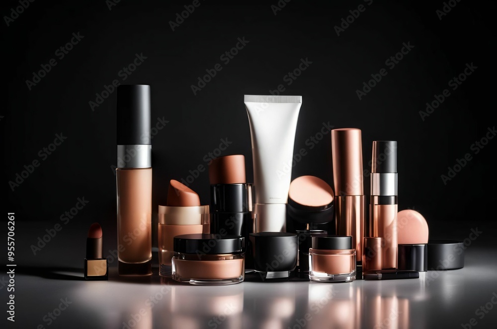 Glamorous makeup collection showcasing a range of colorful eyeshadows ...