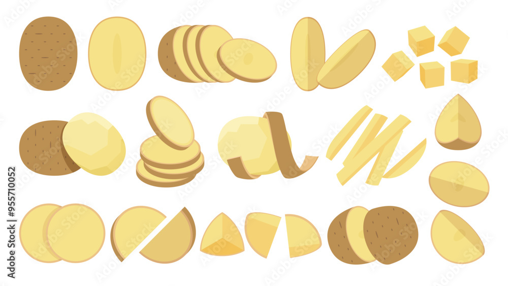 Set of Russet Potatoes, Farm fresh Potato product emblem for grocery ...