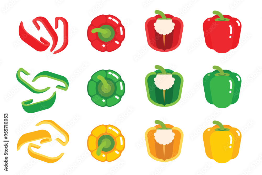Set of colored Bell Pepper, Farm fresh Pepper product emblem for ...