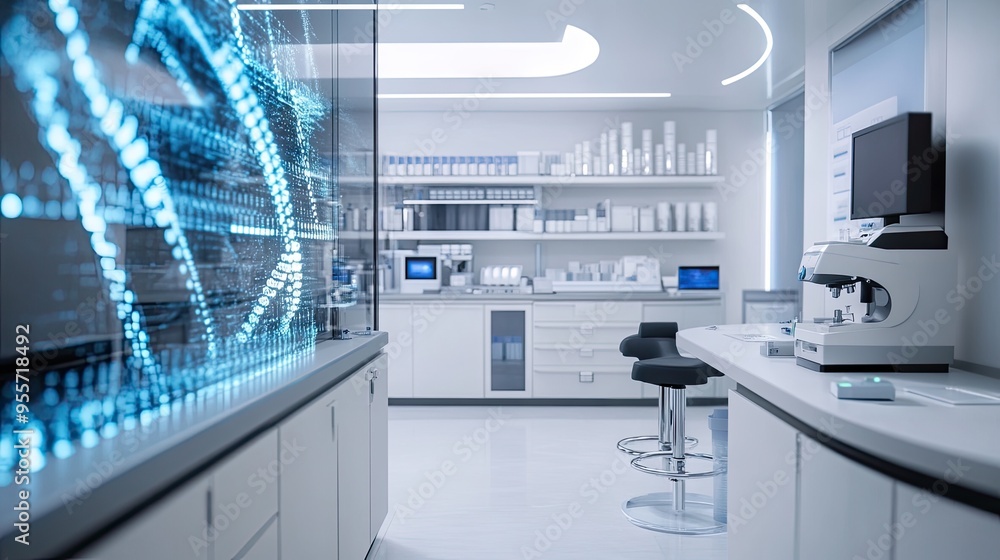 A modern lab with advanced genetic sequencing equipment, highlighting ...
