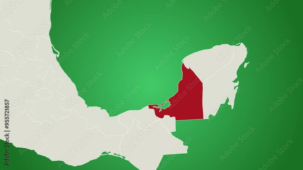 Zoom in Animation on the Mexican State of Campeche, Detailed Map ...