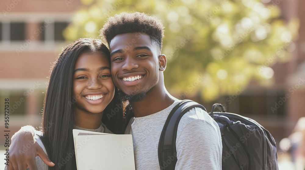 bright and emotional portrait of two happy black high school students ...