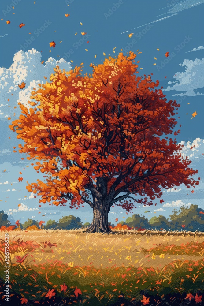 A Lonely Tree Growing in a Meadow, Pixel Art Nature Landscape, 8bit ...