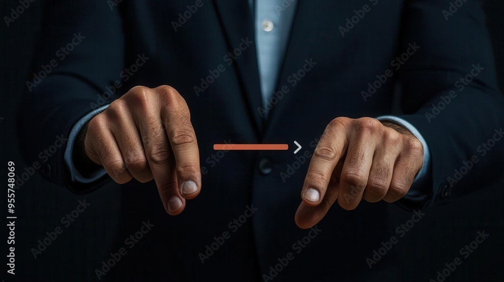 Businessman using hand gestures to manipulate a holographic progress ...