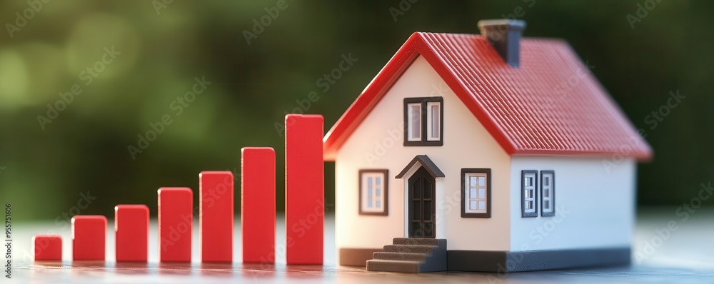 Falling interest rates visualized with a house and a declining mortgage ...