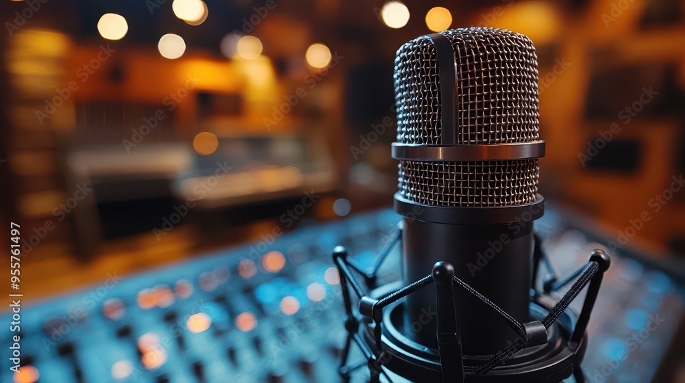 audio engineering closeup detailed view of a professional condenser ...