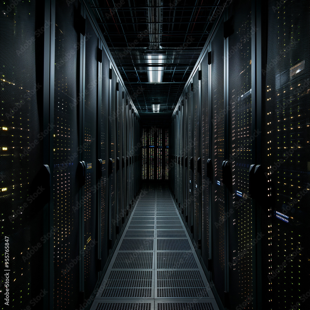 server rack in a center Futuristic cyber-security systems protecting ...