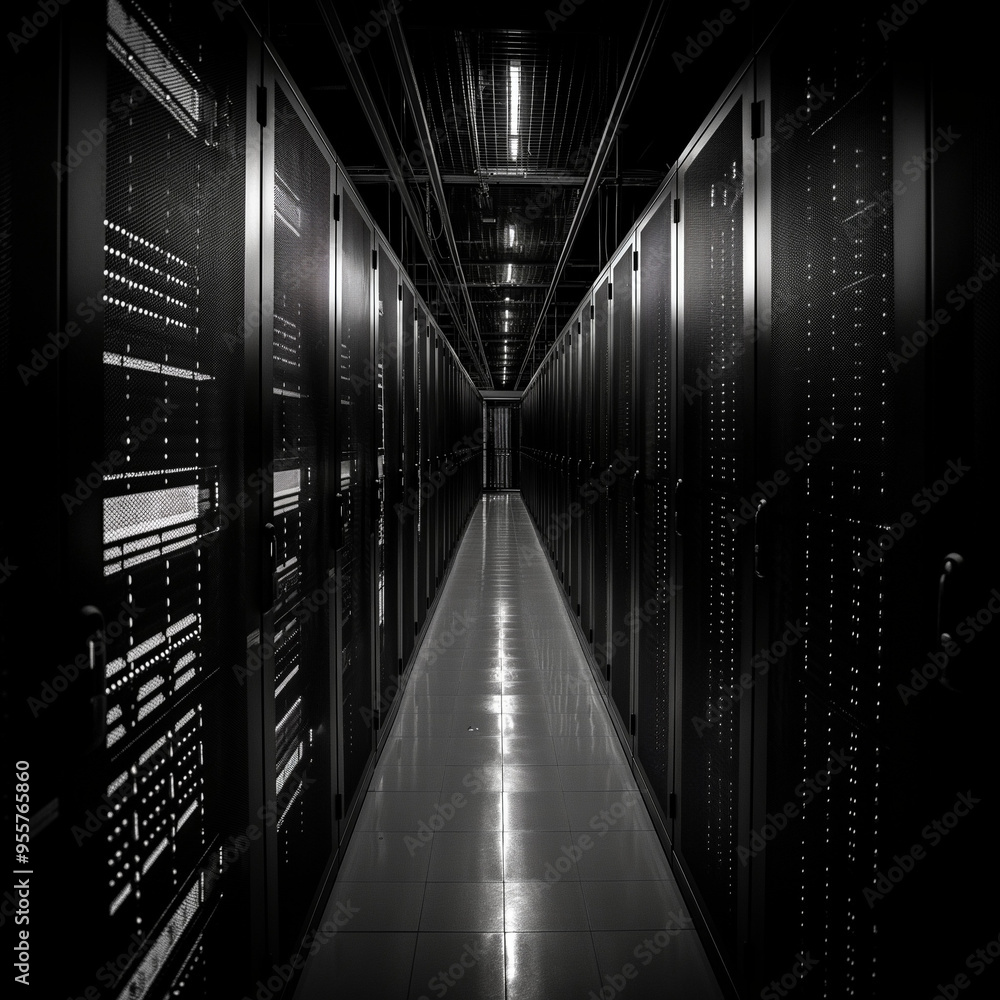 server rack in a center Futuristic cyber-security systems protecting ...