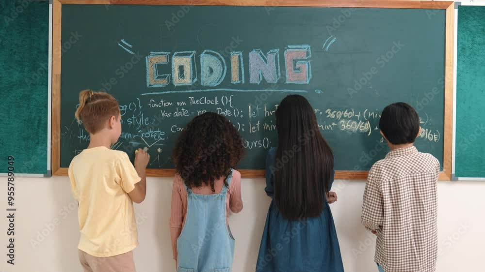 Back view of smart student writing coding engineering prompt and generated AI programing system ...