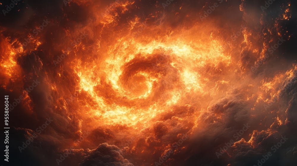 inferno vortex spiraling flames incandescent embers smoke tendrils ...