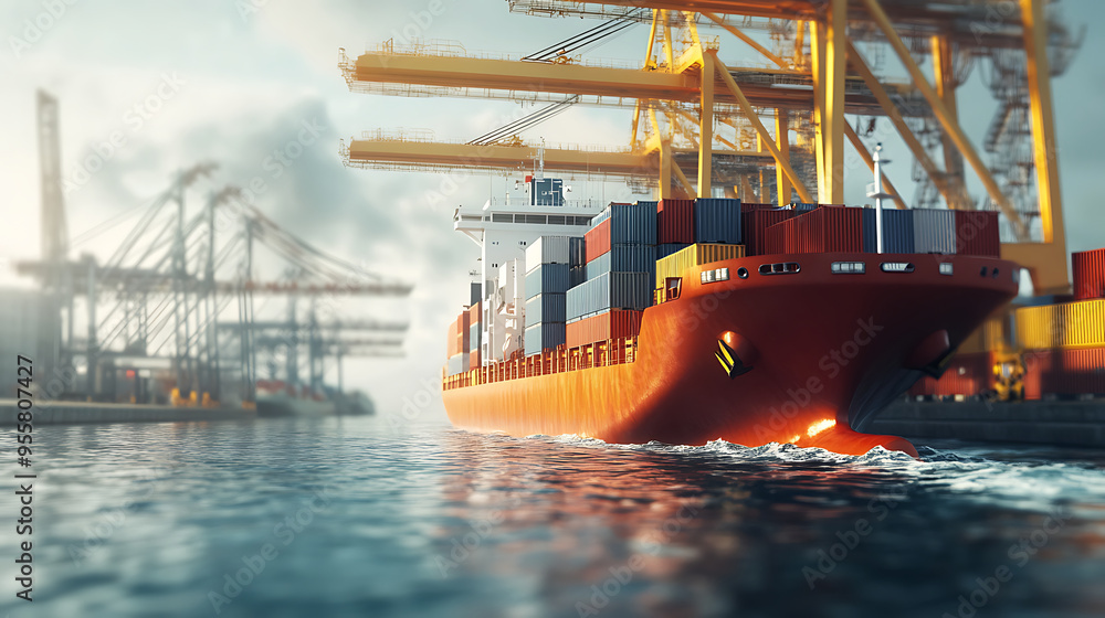 Cargo ship, crane and containers, demonstrating the integration of sea ...