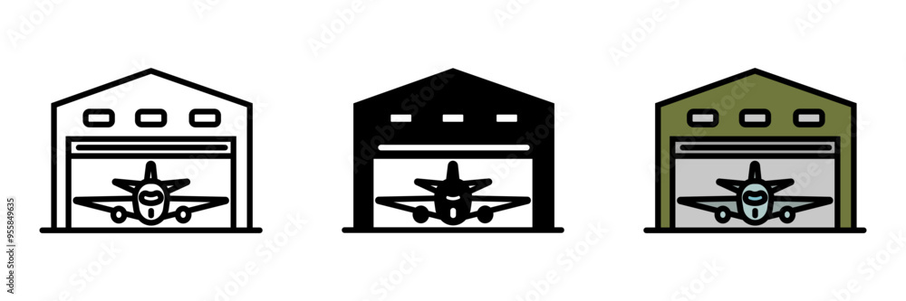 Airplane Hangar Icon, A large, enclosed structure designed to house and ...