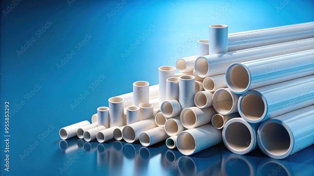 PVC pipes and composite pipe on blue background, rendering, PVC, pipes ...