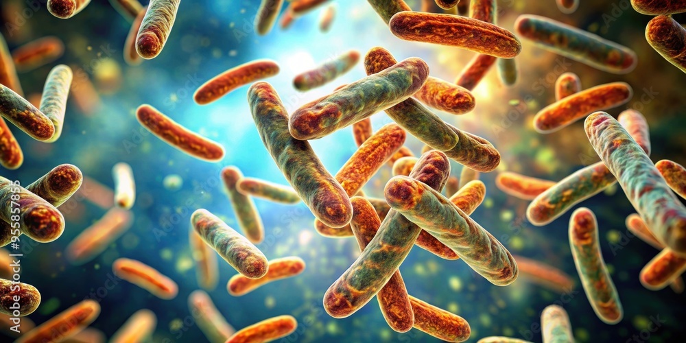 Mycobacterium tuberculosis bacteria on a tissue surface, with detailed ...