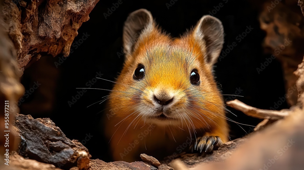 Endangered Ili pika in Chinese mountain habitat in a closeup, emotional ...