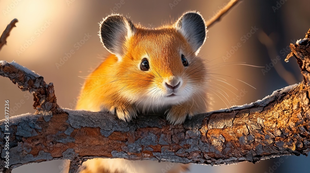 Endangered Ili pika in Chinese mountain habitat in a closeup, emotional ...