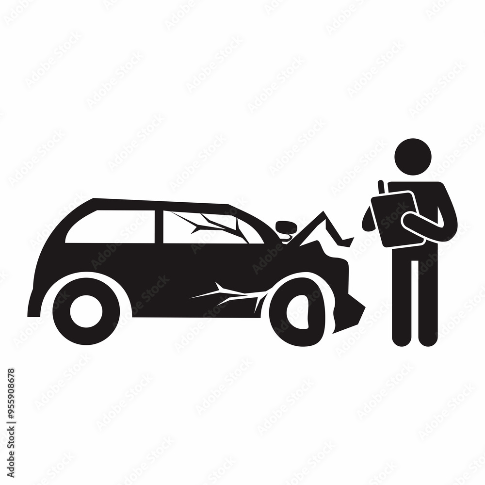 Black and white stick figure of officer conduct investigation of car ...