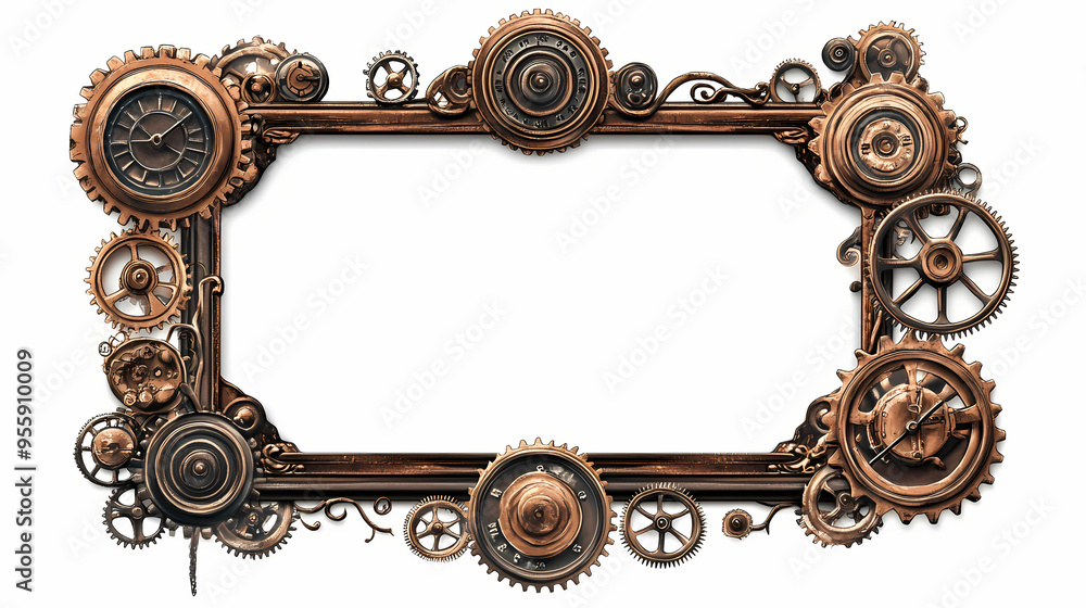 Rectangular frame in steampunk style with a white background. ornate ...